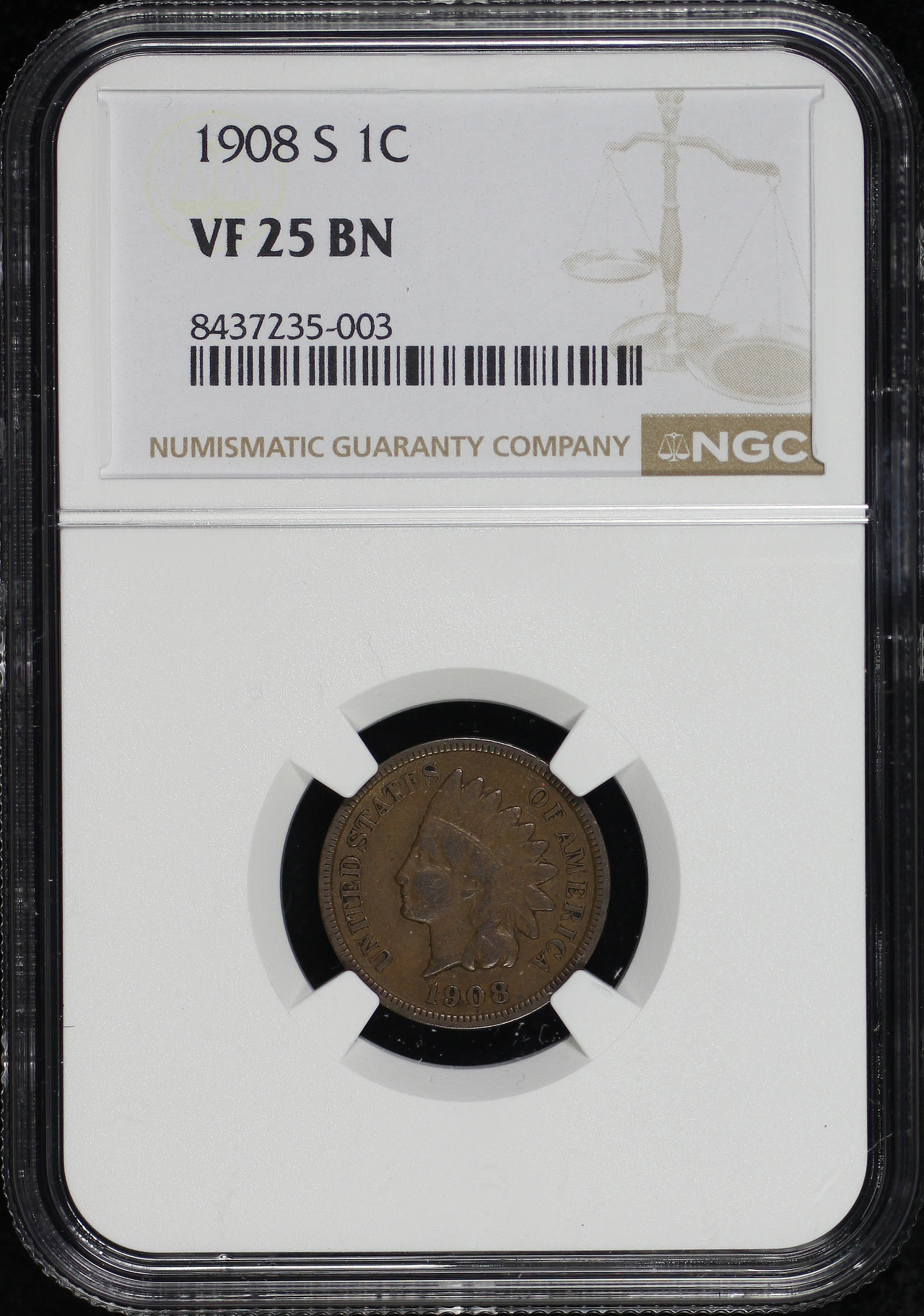 1908-S Indian Cent NGC VF-25 BN | Northern Nevada Coin