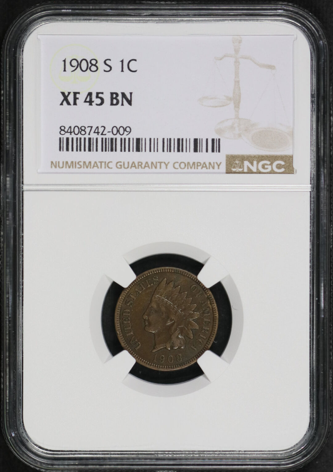 1908-S Indian Cent NGC XF-45 BN | Northern Nevada Coin