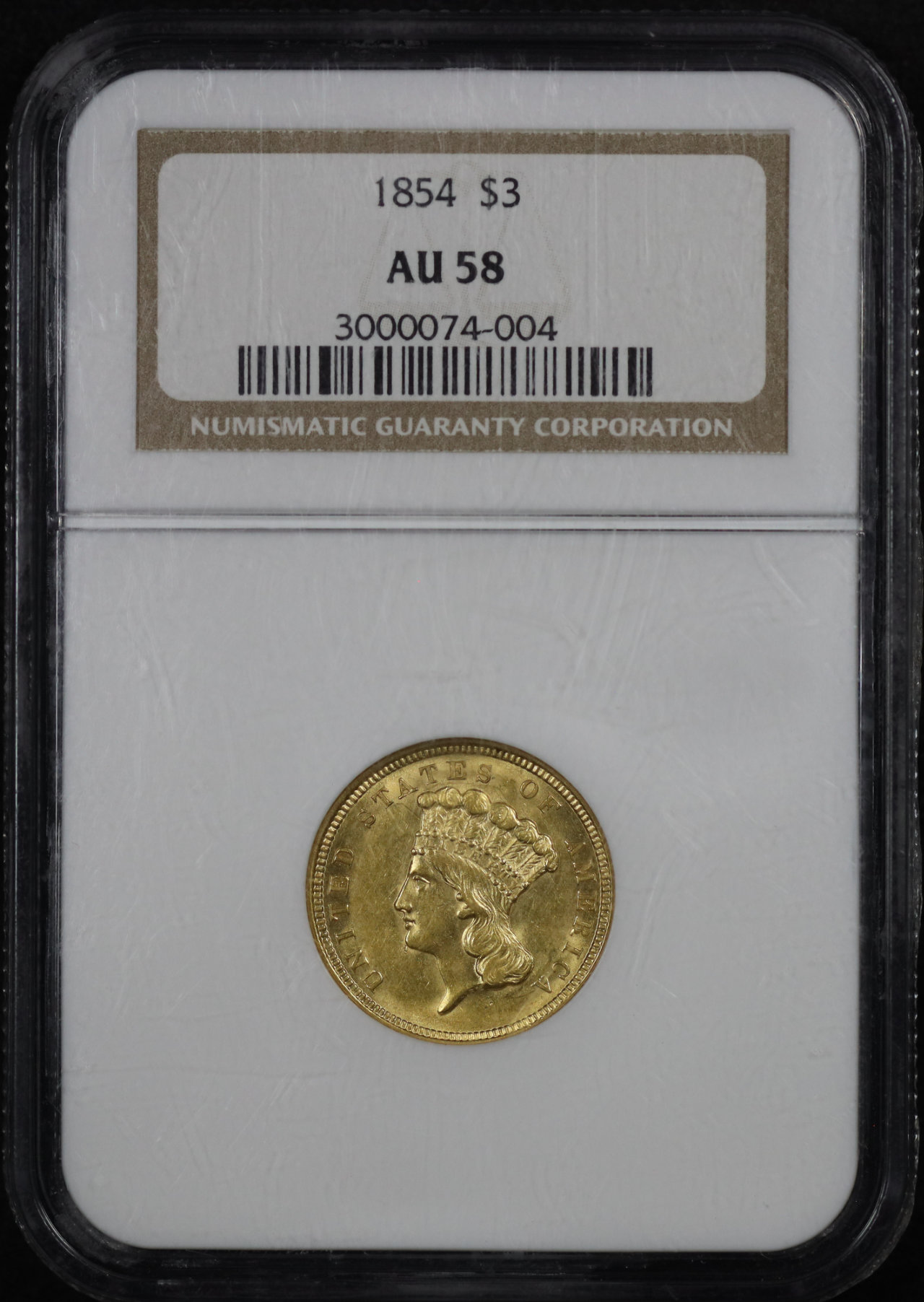 1854 Three Dollar NGC AU-58 | Northern Nevada Coin