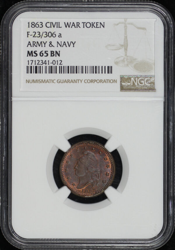 1863 Civil War Token F-23/306 a Army & Navy NGC MS-65 BN | Northern ...